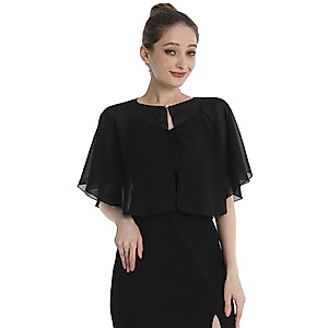 Baoqiya Chiffon Capelet Bridal Capes Soft Shawls and Wraps for Dresses Women Accessories(Black1)