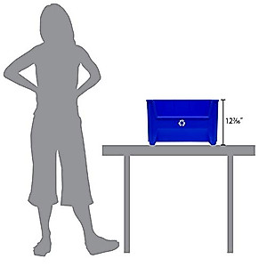 READYSPACE Commercial Industrial Heavy Duty Stackable Open-Front Recycling Bin Box Containers, 12.5 Gallon, 3 Pack, Blue