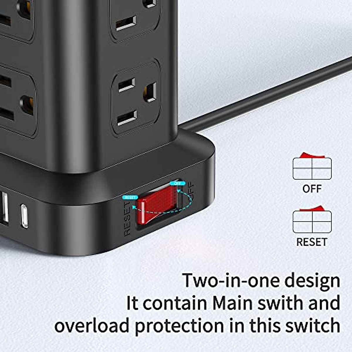 Extension Cord with Multiple Outlets, Surge Protector Power Strip Tower, 12 AC 4 USB (1 USB C)，Mini Power Strip with USB Ports, Surge Protector Tower 6.5FT Overload Protection for Home Office