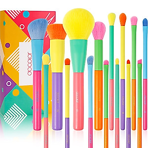 Docolor Makeup Brushes 15Pcs Colourful Makeup Brush Set Premium Gift Synthetic Face Powder Kabuki Foundation Contour Blush Concealers Eye Shadow Blending Make Up Brush Kit - Dream of Color