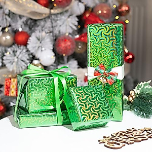 Flyhill Green Wrapping Paper-Mini Roll 17inch*32.8ft（46.8sqft-Holographic Foil Gift wrap with Sparkle Spiral Design for Christmas,Birthday,Wedding,Bride Shower,Party