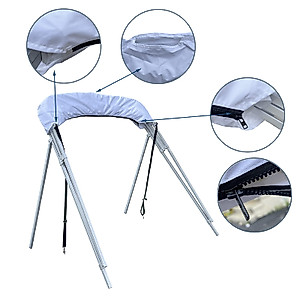 Savvycraft 4 Bow Bimini Top, 10 Feet Long Square Tube Bimini Top Set, Includes Marine Grade Canvas Cover, Storage Boot, Rear Poles with 1 Inch Aluminum Frame, Black Color, 4 Bow 120"L 54"H 79"- 84"W