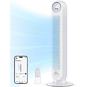 Dreo Tower Fan with Remote, Smart Oscillating Quiet Fans for Bedroom, Bladeless Standing Cooling Floor Fan with WiFi Voice Control Blow Cold Air, 4 Modes, 4 Speeds, 8H Timer, Works with Alexa/Google
