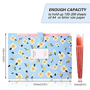 Skydue 4 Pack File Folders with 32 pcs Labels, 5 Pockets Expanding File Folder with Snap Closure A4 Letter Size Accordion Document Organizer for School and Office