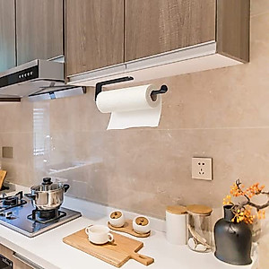 Paper Towel Holder Under Cabinet, Wall Mount Under Counter Paper Towel Holder, Self Adhesive or Drilling, Hanging Paper Towel Rack for Kitchen, Bathroom, RV (Black)