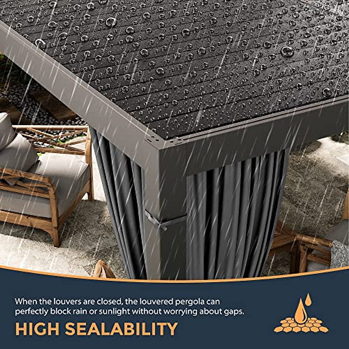 HAPPATIO Louvered Pergola 10x13 Outdoor Pergola, Metal Pergola with Adjustable Rainproof Roof, Patio Pergola with Curtains and Mosquito Nets, Aluminum Pergola for Patio, Backyard, Deck, Garden (Gray)