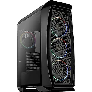 Gaming PC Case Mid-Tower Chassis by AeroCool, AeroOne Eclipse Black, Tempered Glass Panel, 4X RGB Fans, 2X USB 3.0, ATX Desktop Case