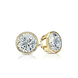 Diamond Wish 3/5 Carat Diamond Round Stud Earrings in 14k Yellow Gold (H-I, I2-I3, cttw) Bezel Set Screw Back