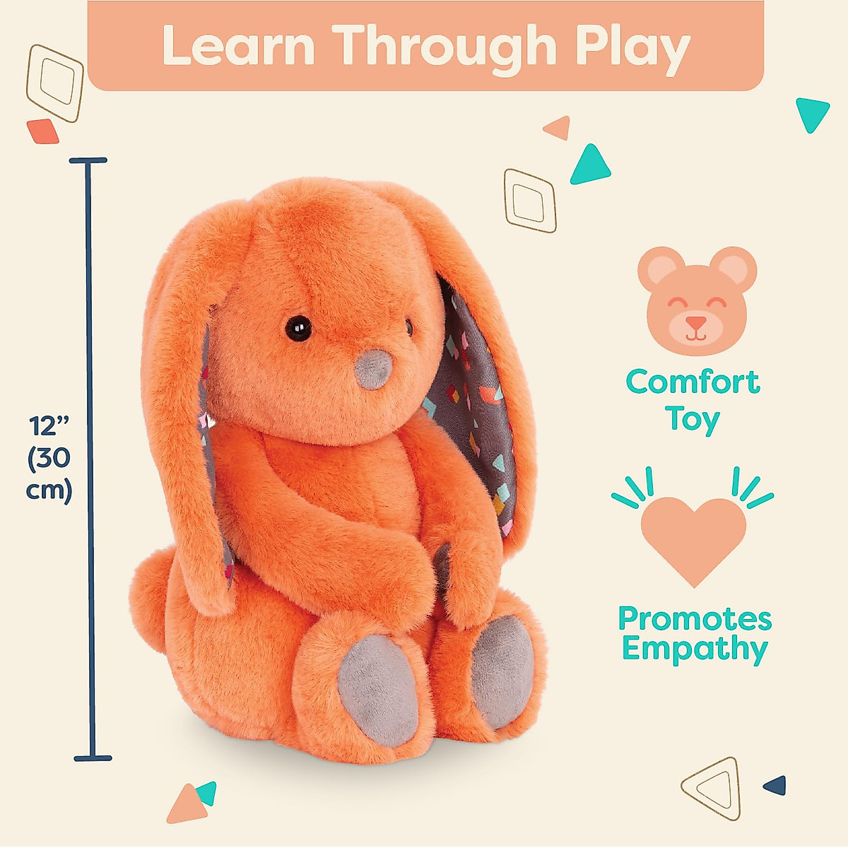 B. toys- B. softies- 12" Plush Bunny- Super Soft Stuffed Animal- Washable Rabbit Toy – for Babies, Toddlers, Kids-Happy Hues- Coral Cutie Orange Bunny- 0 Months +