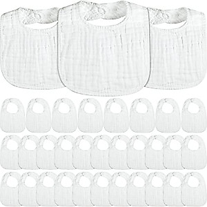 50 Pack White Muslin Bibs for Baby Girl Boy Drool Bibs Bulk, Adjustable Cotton Bibs Soft Absorbent Bandana Bibs for Newborn Toddlers Infants Teething