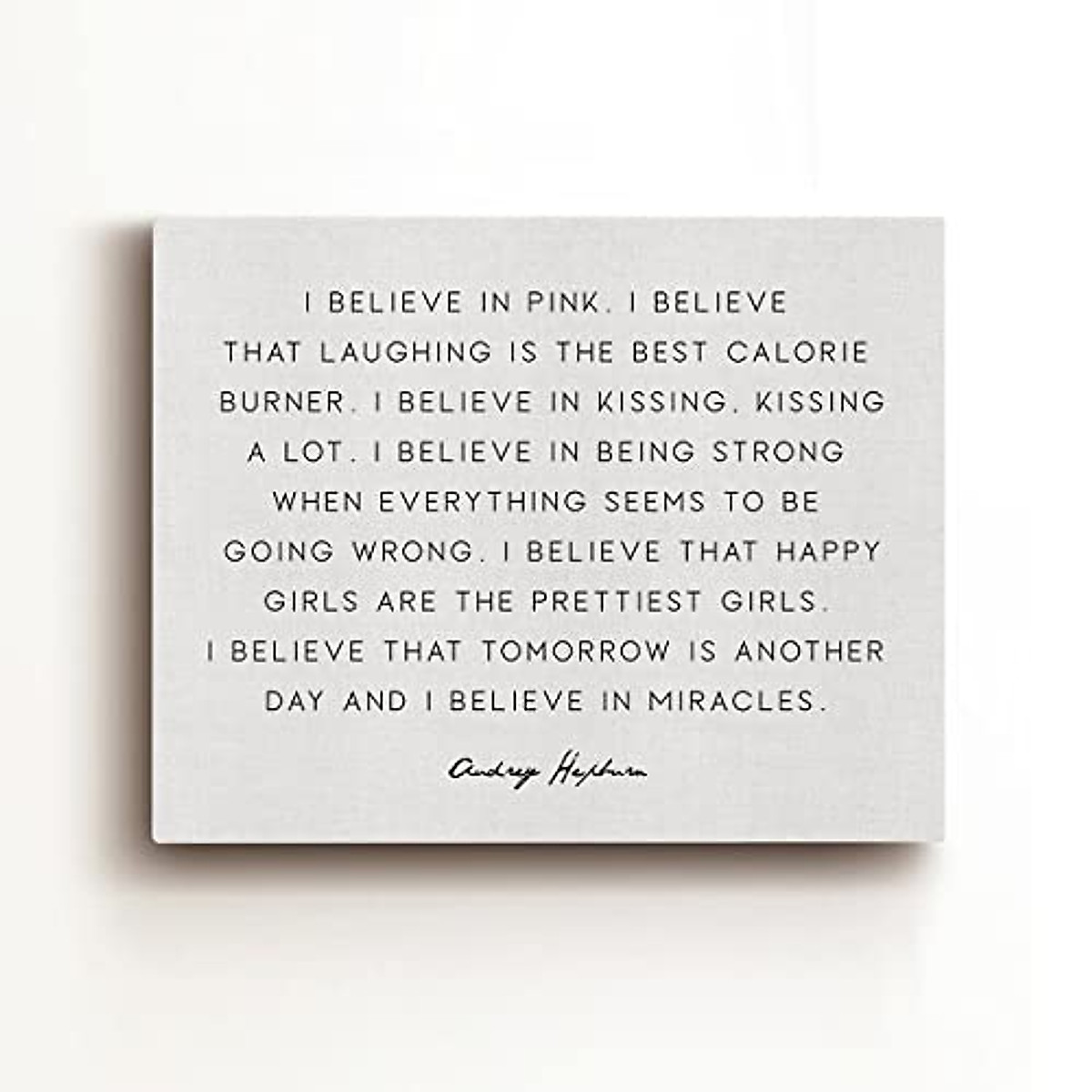 Inspirational Canvas Wall Art I Believe in Pink Audrey Hepburn Quote Canvas Print Framed Painting Artwork Home Office Wall Decor 15x11.5 Inches