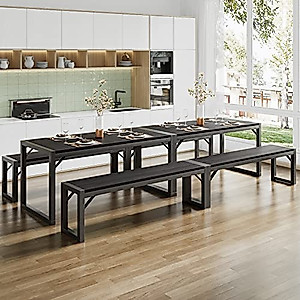 SHA CERLIN 3-Piece Dining Table Set with 2 Benches, Rustic Kitchen Table Set for 4-6, Space-Saving Dinette, Sturdy Structure, Easy Assemble, Black/Grey