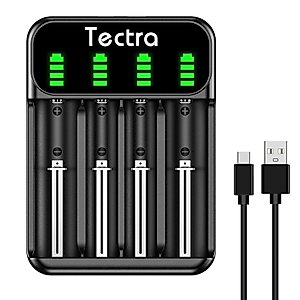 Tectra Universal Rapid 18650 Battery Charger for 3.7V Li-ion 18650 21700 22650 26650 18490 18350 17500 16340(RCR123) 10440 14500, 1.2V Ni-MH Ni-Cd AA AAA AAAA C Rechargeable Batteries