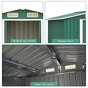 6' X 4' Outdoor Garden Metal Shed Storage Shed Utility Tool Backyard Lawn Green w/Door