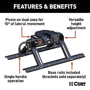 CURT 16116 E16 5th Wheel Hitch with Base Rails, 16,000 lbs