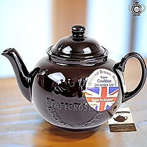 Cauldon Ceramics Classic Brown Betty Teapot | Hand Made 4 Cup Brown Betty Teapot with Logo | Made with Staffordshire Red Clay | Traditional Teapot | Authentic, Made in England Teapot | 36 fl oz