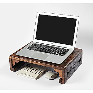 SINOBEST Low Wood Stool, Rectangular Bed Step Stool, Large Surface Step Ladder for Kitchen & Bathroom, Foot Rest Stool Under Desk, Portable Bed Table for Laptop and Tea