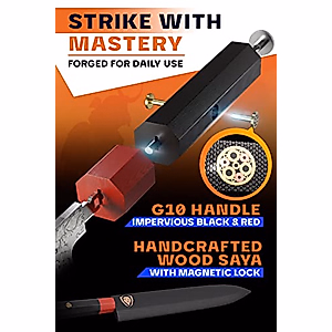 Dalstrong Ronin Series Japanese AUS-10V Damascus Steel Yanagiba Sushi Kitchen Knife with Red & Black G10 Handle, 10.5 Inches, Sheath Included