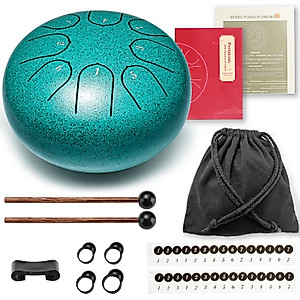 Steel Tongue Drum Musical Instruments: 6 Inch 8 Notes Metal Hand Drums, Music Gifts for Family Friends (Malachite)