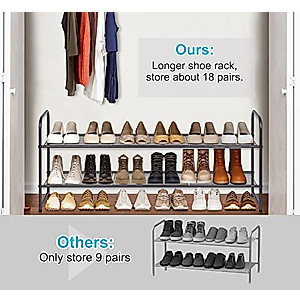 SLEEPING LAMB 2 Tier Metal Long Shoe Rack for Closet, Stackable Wide Shoe Storage Organizer 18-Pairs Low Shoe Shelf for Entryway, Bedroom, Wire Grid, Bronze
