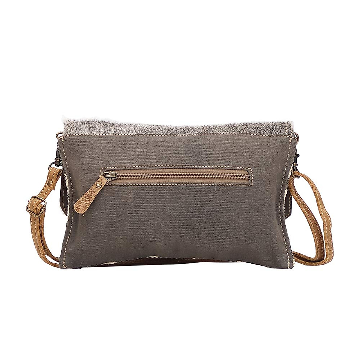Myra Bag Pearl Grey Upcycled Canvas & Cowhide Small Crossbody Bag S-1490