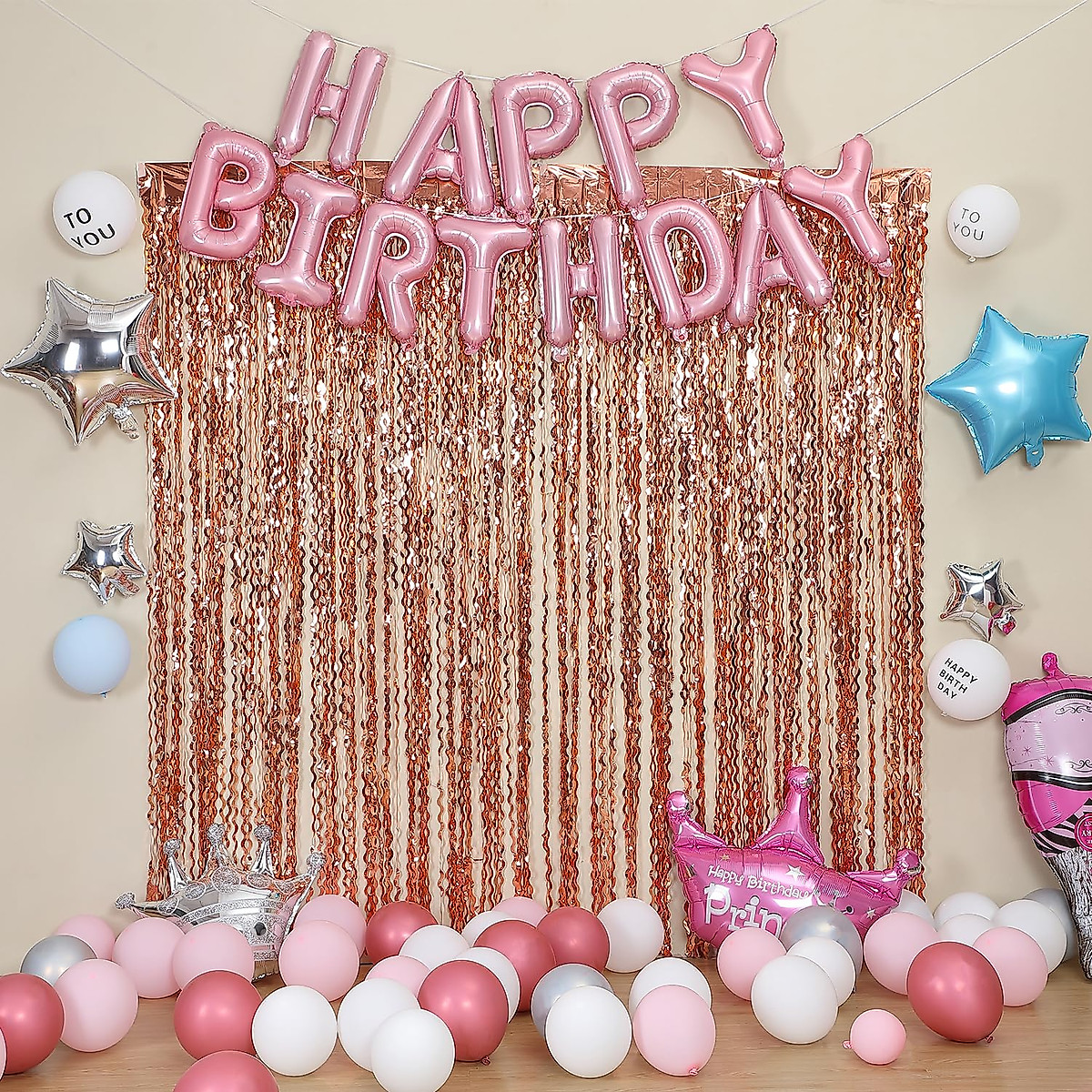 CYLMFC Wavy Fringe Curtain - Rose Gold, 3.3 ft x 6.6 Feet, Pack of 3 | Party Decorations, Streamers for Birthday Backdrop