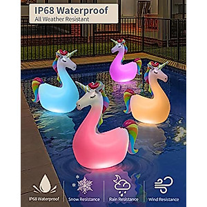 LOGUIDE Floating Pool Lights,Unicorn Pool Party Decorations,2 Pcs Solar Pool Lights Waterproof,Inflatable Pool Lights That Float for Pool Gifts Spa Patio Wedding Party Christmas Decor