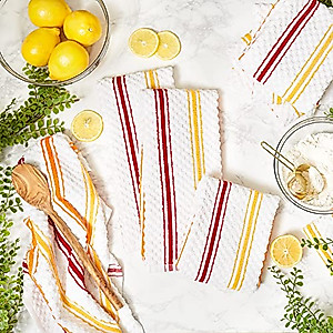 Cotton Stripe Terry Dish Towels, 15x25 Set of 12, Absorbent Durable Drying Cleaning Kitchen Towels-Red/Orange Stripe