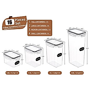PRAKI Airtight Food Storage Container Set, 16 Pcs BPA Free Plastic Dry Food Canisters for Kitchen Pantry Organization and Storage Ideal for Cereal, Flour & Sugar - Labels, Marker(Black)