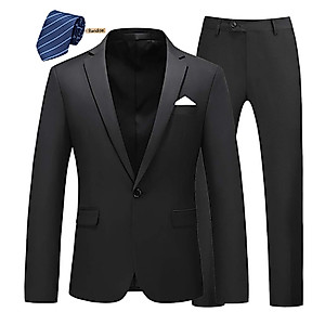 MOGU Mens Casual Dress Suit Slim Fit Stylish Blazer Coats Jackets US Size Blazer 38/Pants 34 Black