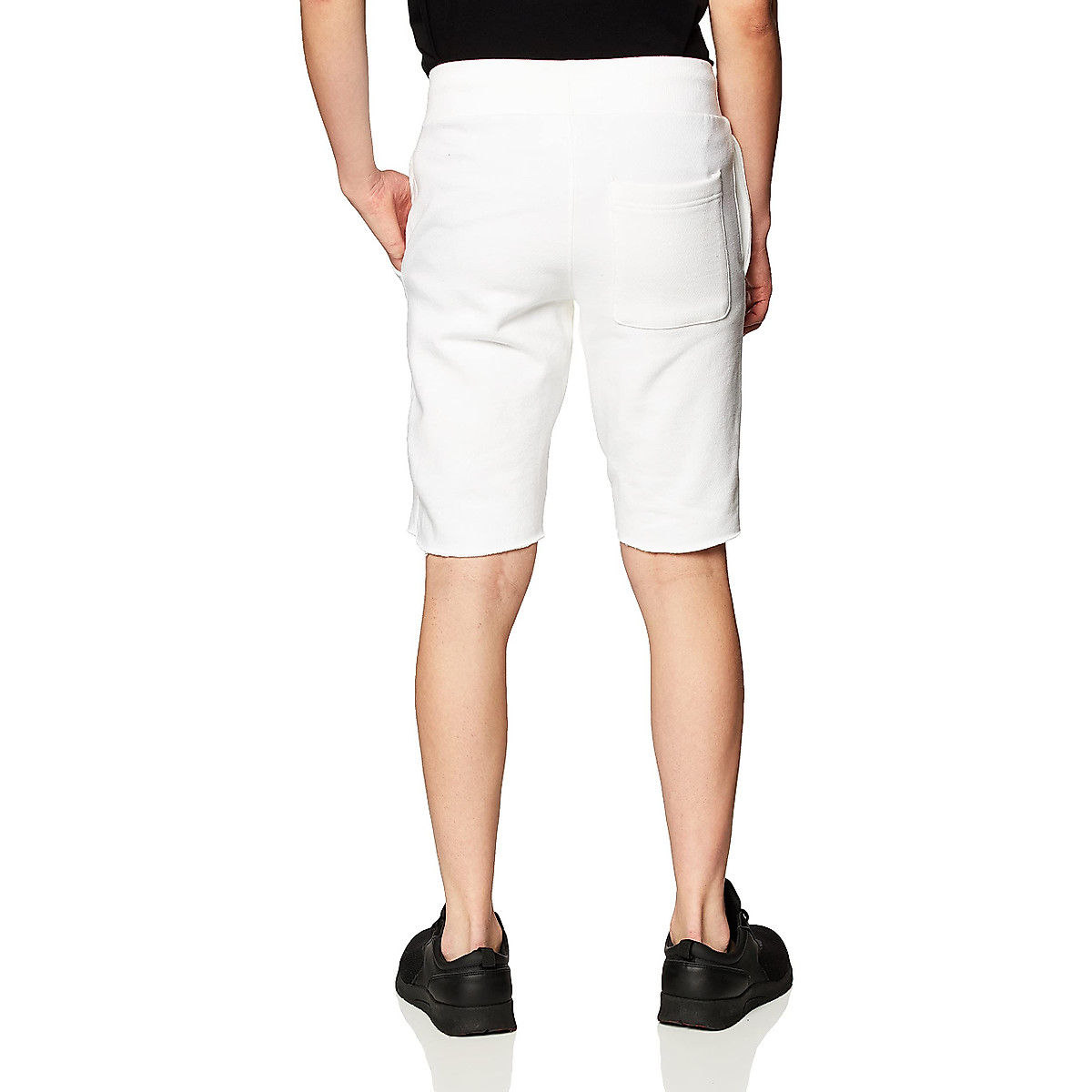 Champion Men's 10 Inch Reverse Weave Cut-Off Shorts, Block Logo, White, Medium