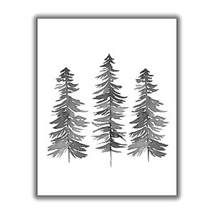 Evergreen Pine Forest Trees Watercolor Wall Art - 11x14 UNFRAMED Abstract Modern Nordic-Look Decor Print. Calming, Neutral Shades of Gray & White.