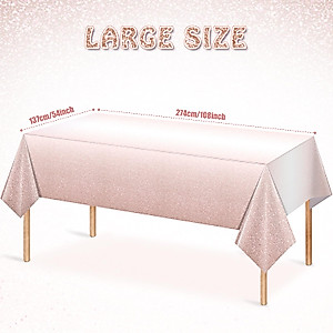 3 Pack Ombre Rose Gold Plastic Tablecloth for Parties, Gradient Pastel Rose Gold Disposable Tablecloths for Rectangle Tables, Light Pink Sprinkle Table Cover for Wedding Birthday Party, 54 x 108 Inch