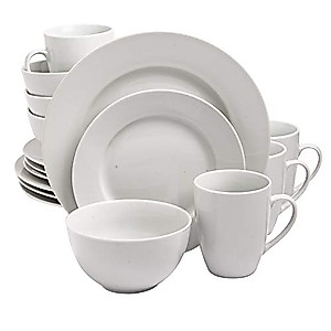 Gibson Home Back to Basics Dinnerware Sets, Round: Service for Four (16pcs), Classic Pearl