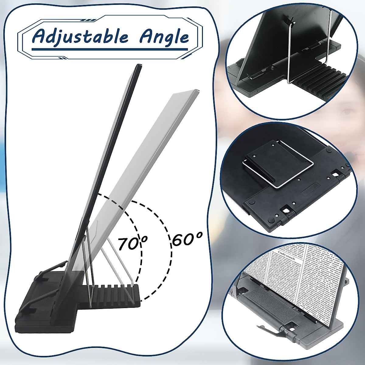 Keenjorika Desktop Document Book Holder with 7 Adjustable Positions, Black Document Holder for Desk, Paper Holder Copy Stand Holder for Speech, Paper Holder Stand for Desk Typing, Angle Adjustable