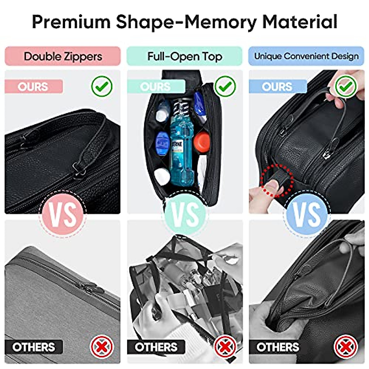 BALEINE Toiletry Bag for Men, Large Travel Toiletries Bags with Water-Resistance Compartment, PU Leather Dopp Kit (Medium, Black)