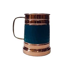 Ornate International 16 Oz Black Matte Moscow Mule Copper Cups and Barrel Mugs, Moscow Mule Mug with Rose Gold Copper Rims, Set of 2 (BLUE)