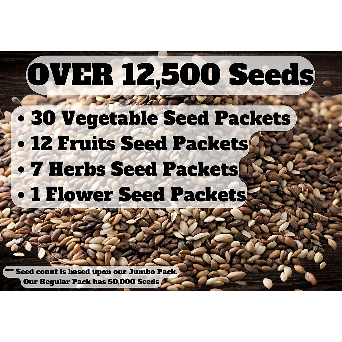 50 Vegetable & Herb Seeds for Planting Outdoor & Indoor Conventional Seed Gardens. This Survival Seed Kit Includes 12,500 Seeds, A Planting Guide & A Mylar Package. Heirloom Non-GMO Seed By B&KM Farms