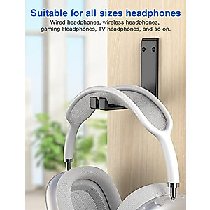 Link Dream Foldable Headphone Hanger Headphone Stand Aluminum Headset Hook Holder Mount Strong 3M Adhesive Headphone Hanger Mount with Cable Organizer for All Headphones - Space Saving Design (Black)