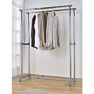 Seasonfall Double Rail Clothing Garment Rack Heavy Duty Clothes Rack for Hanging Multi-Functional Rolling Clothes Organizer on Wheels