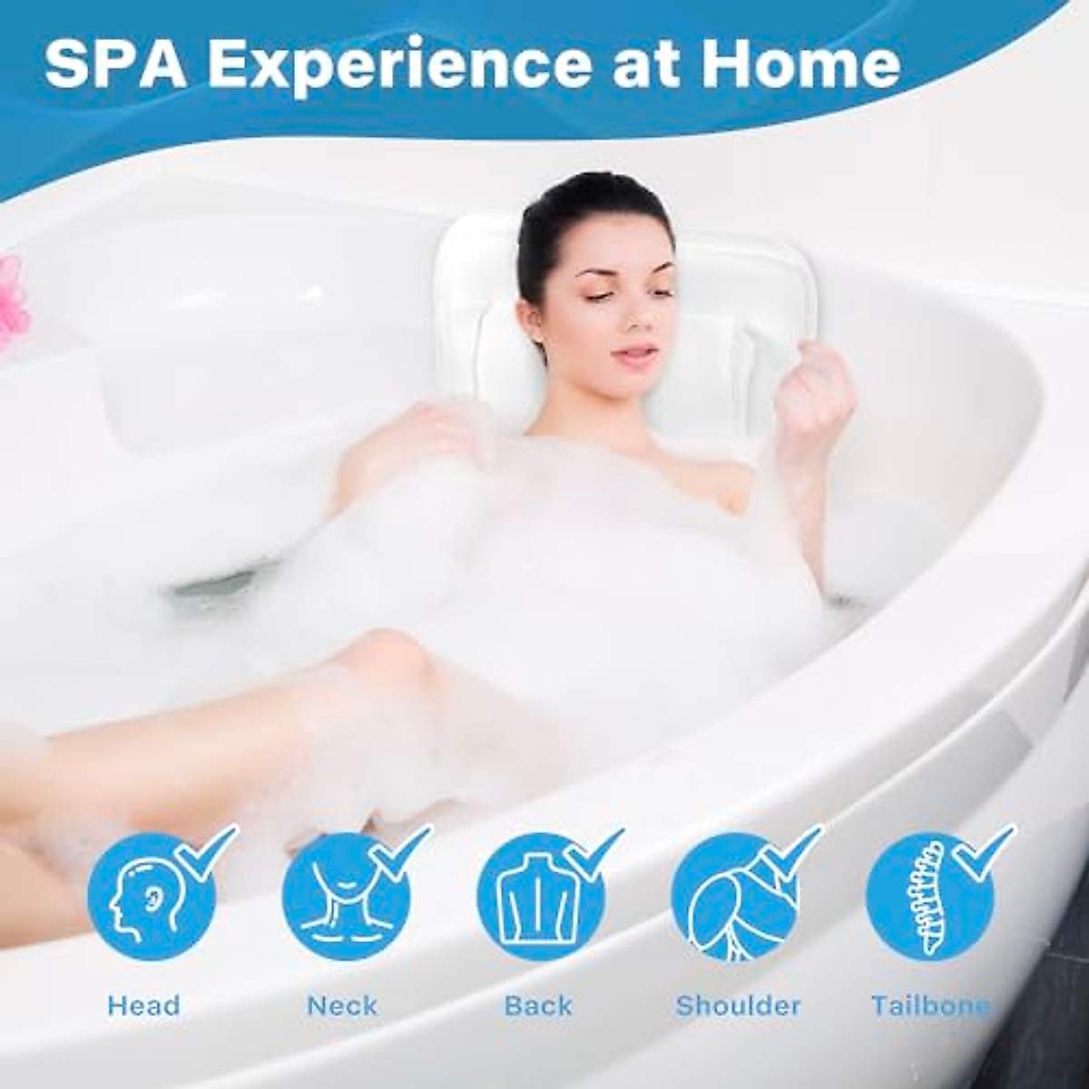 Bath Pillow,Bath Pillows for Tub Neck and Back Support, Bathtub Pillows for Head and Neck, Bathtub Pillow, Bath Accessories for Tub Women, Hot Tub Accessories for Adults, Tub Pillow (White)