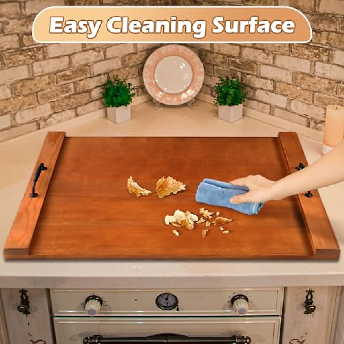 Calmbee Noodle Board Stove Cover, Premium Pine Wood Stove Top Covers for Electric Stove, 30" x 22" Wooden Gas Stove Cover Stovetop Cover - Used as Serving Tray or Sink Cover for More Usable Space