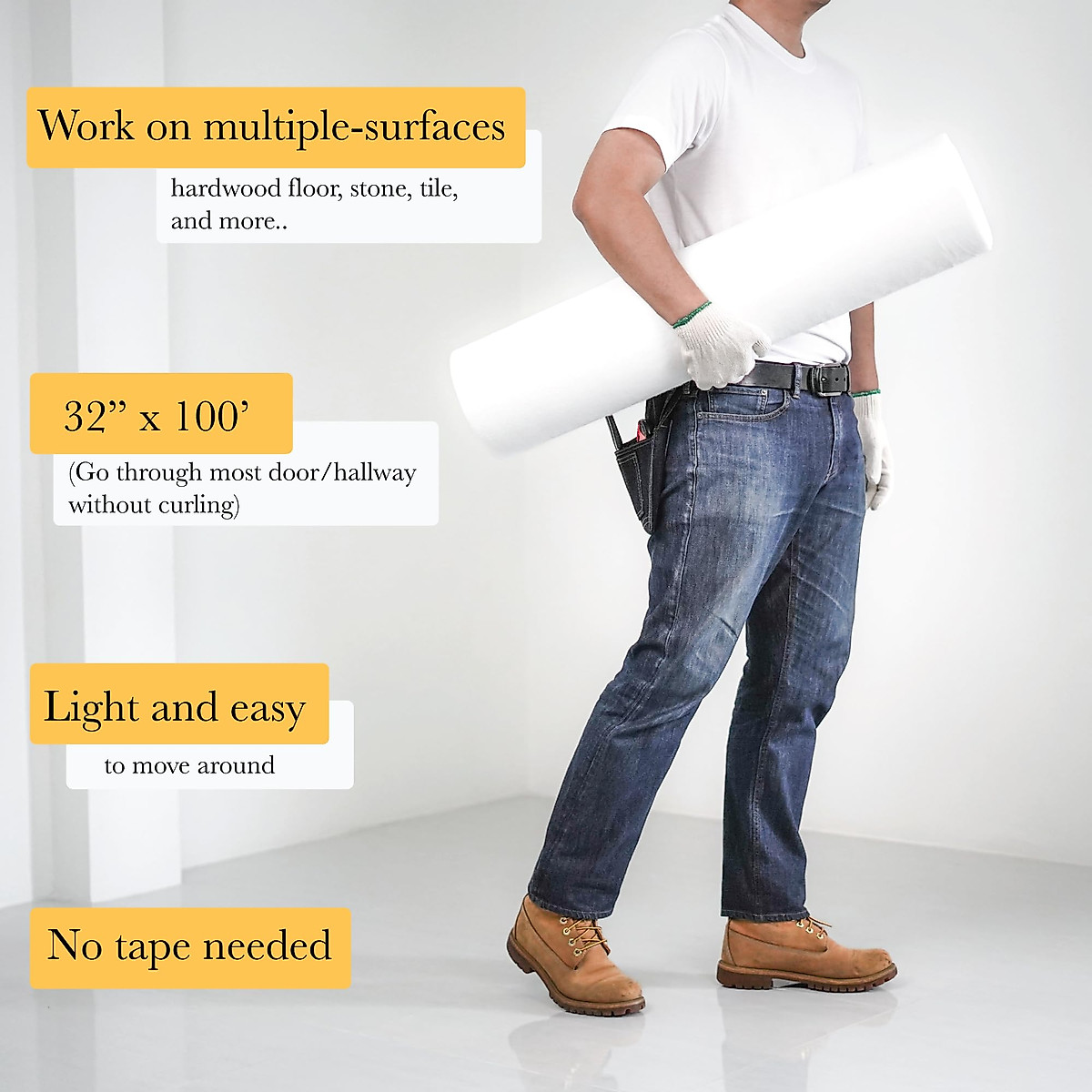 PAD 'N PROTECT Temporary Floor Protection 32in x 100ft (266.67 sqft.) Anti Slip/Pull, Paint/Waterproof, Reusable, Easy Applied with No Residue. Perfect for Construction, Movie Production, Etc.