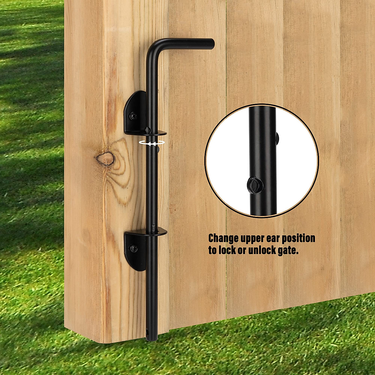 12" Cane Bolt Heavy Duty Drop Rod Gate Stopper Hardware, Gate Ground Latch for Wooden Fences Metal Gates Doors, Gate Drop Pin for Holding Gate to The Ground, Black Finish, 2 Pack