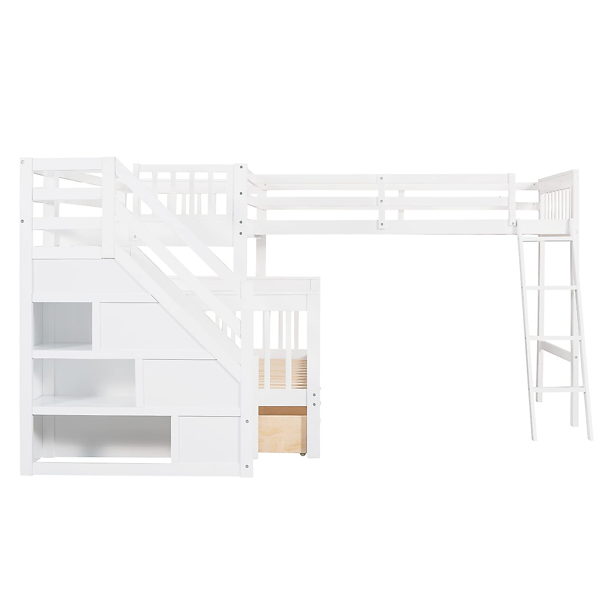 CITYLIGHT Twin Over Full L-Shaped Triple Bunk Bed for Kids, Wooden Corner Bunk Bed with 3 Storage Drawers Attached a Twin Loft Bed,Bunk Beds with Stairs and Ladder for Boys Girls Teens,Espresso