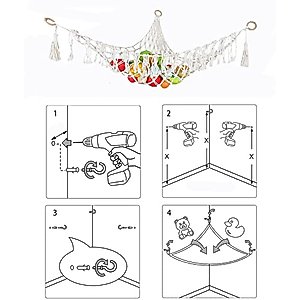 TRASUN Stuffed Animal Hammock Toy Net Plush Toy Hanging Organizer with Macrame Tassels Stuffed Animal Holder Display Corner Boho Large Storage Mesh Net for Playroom Bedroom (40" x 40" x 60", White)