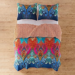 Levtex Home - Mackenzie Quilt Set - Full/Queen Quilt (88x92in.) + Two Standard Pillow Shams (26x20in.) - Bohemian - Teal, Orange, Yellow, Green, Blue - Cotton Fabric
