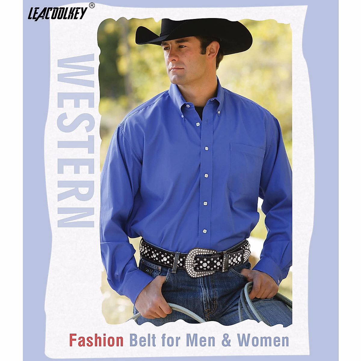 LEACOOLKEY Fashion Rhinestone Belt for Women for Jeans, Western Cowgirl Studded Leather Belt, Ladies Bling Rhinestone Belt, Bling Rhinestone Belt for Women Cowgirl