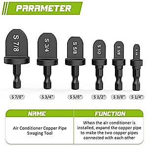 6pcs Hex Handle HVAC Tools Air Conditioner Copper Pipe Swaging Tool Round Handle Tube Expander Drill Bit Repairing Set with 1/4, 3/8, 1/2, 5/8, 3/4 Bits