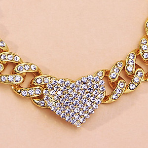 STONEFANS Heart Anklet Bracelet for Women Men Boy Girls, Shiny Rhinestone Iced Out Cuban Link Ankle Foot Jewelry Hip Hop Party Gifts